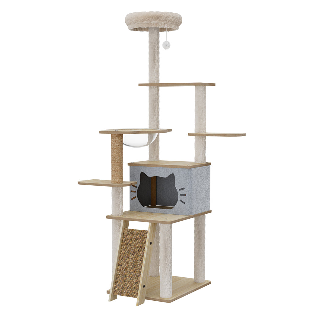 Wooden Cat Tree – Large Multi-Level Cat Condo