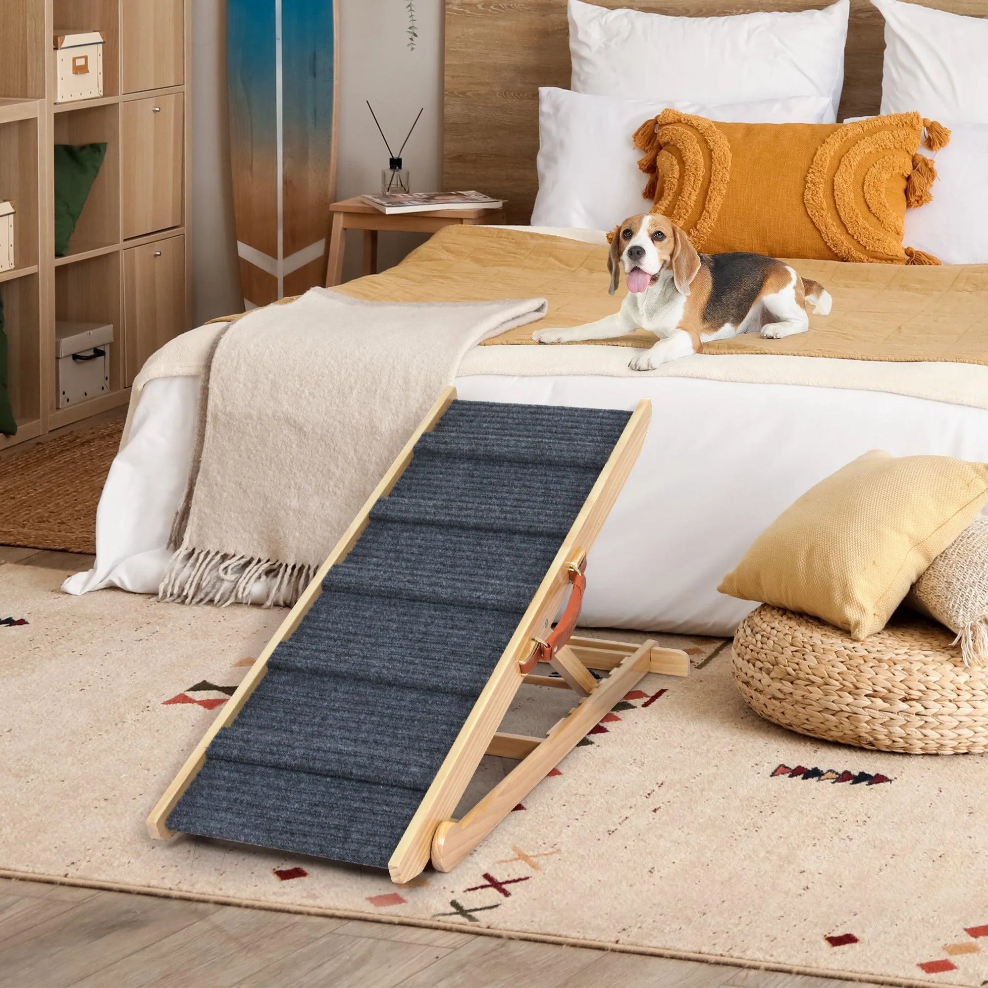 Wooden Dog Ramp – 5 Level Height & Grip Mat