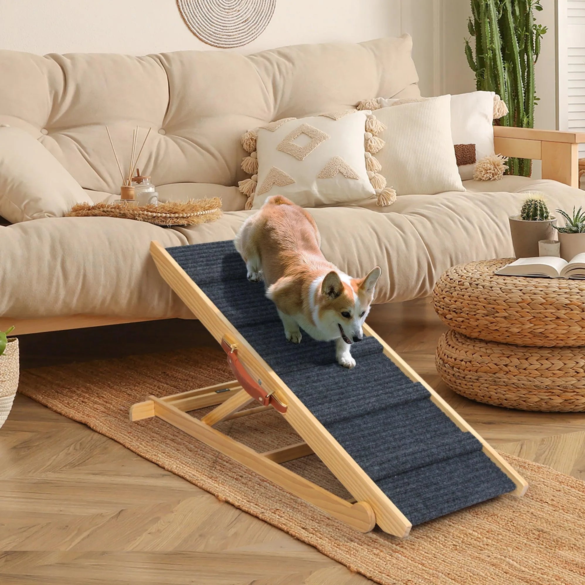 Pawz Pet Ramp Wood Adjustable Height 5 Stair Bed Sofa Wooden Foldable ...