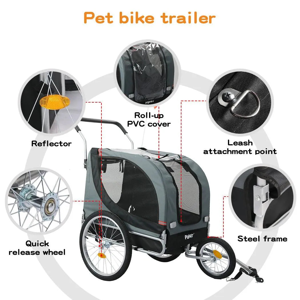 PaWz Pet Stroller Bike Trailer Stroller Foldable Pet Trailer 3-IN-1 Ou ...