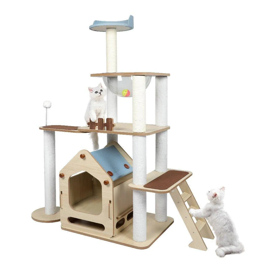 PaWz Cat Tree Scratching Post with Wood Condo 138cm